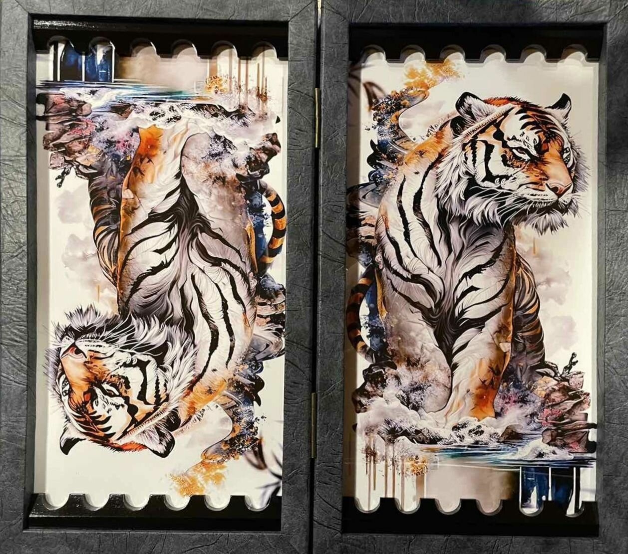 Нарды деревянные большие "Крадущийся Тигр" RS, размер 60 на 60 см, из натурального дерева, игровое поле под стеклом