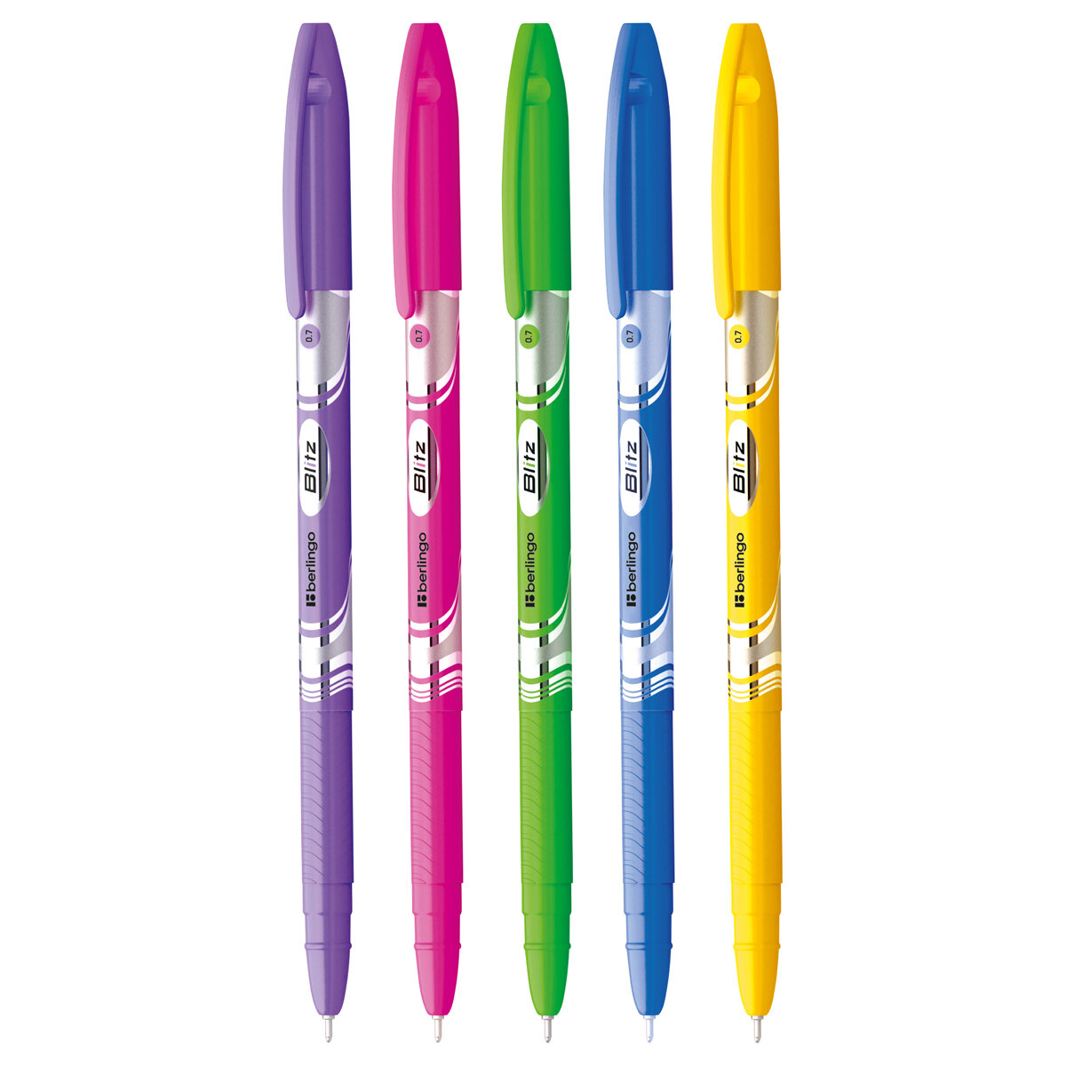 Комплект 100 шт, Ручка шариковая Berlingo "Blitz" синяя, 0.7мм, корпус ассорти