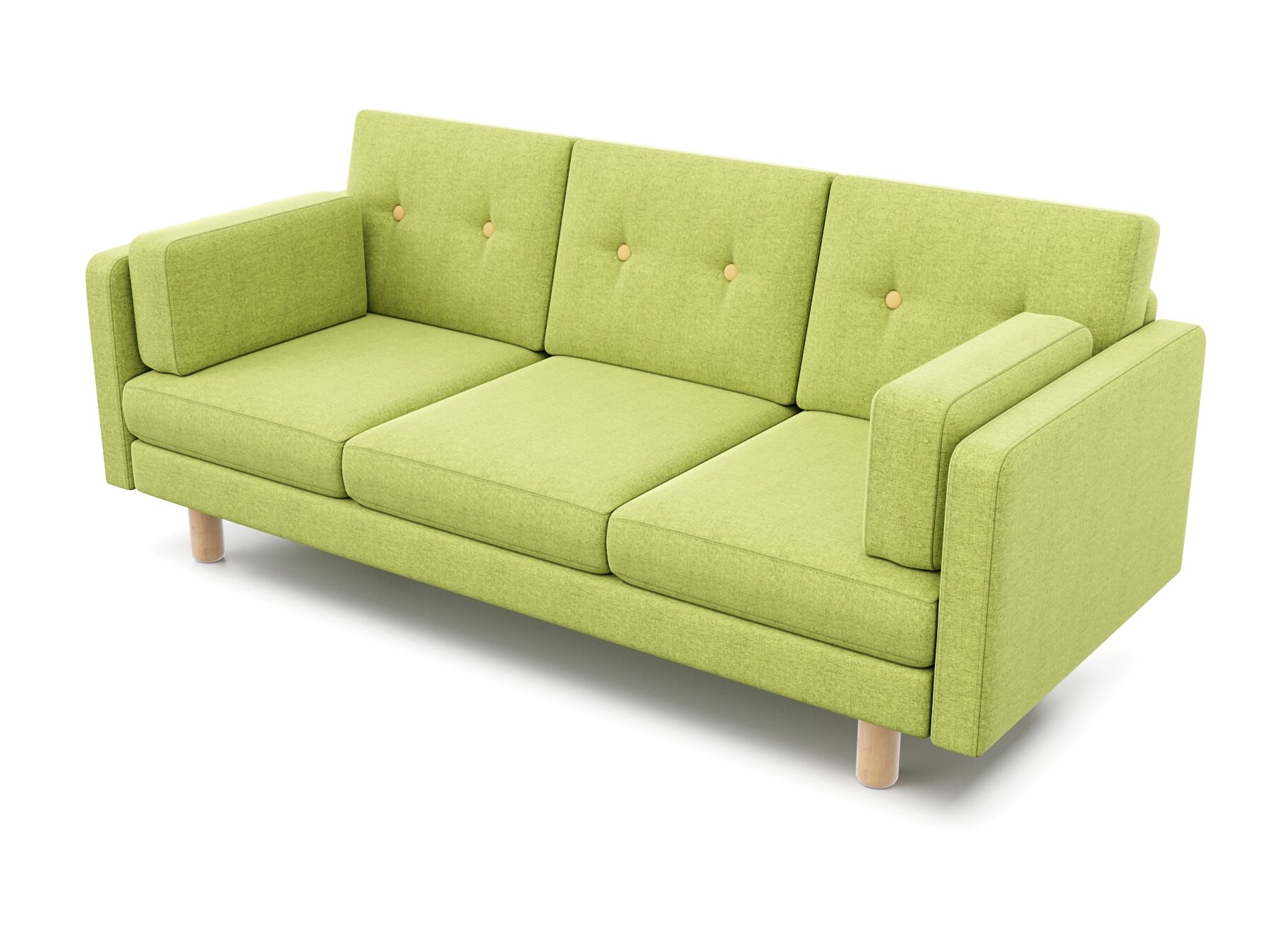 Диван прямой Arsko Ингвар-Б, зеленый, рогожка, трехместный, в офис, в салон красоты, в гостиную, на ножках, скандинавский лофт