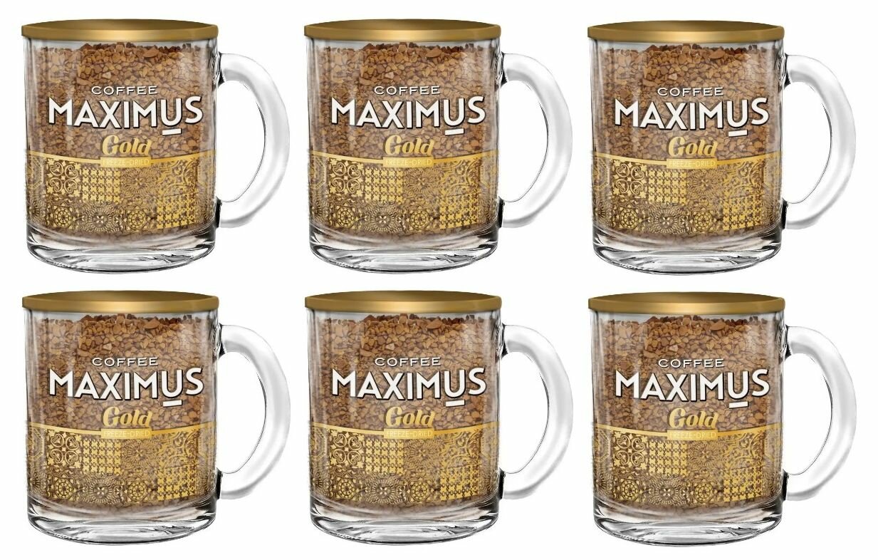 MAXIMUS COFFEE Кофе растворимый Maximus Gold в стеклянной кружке 70г х 6 штук