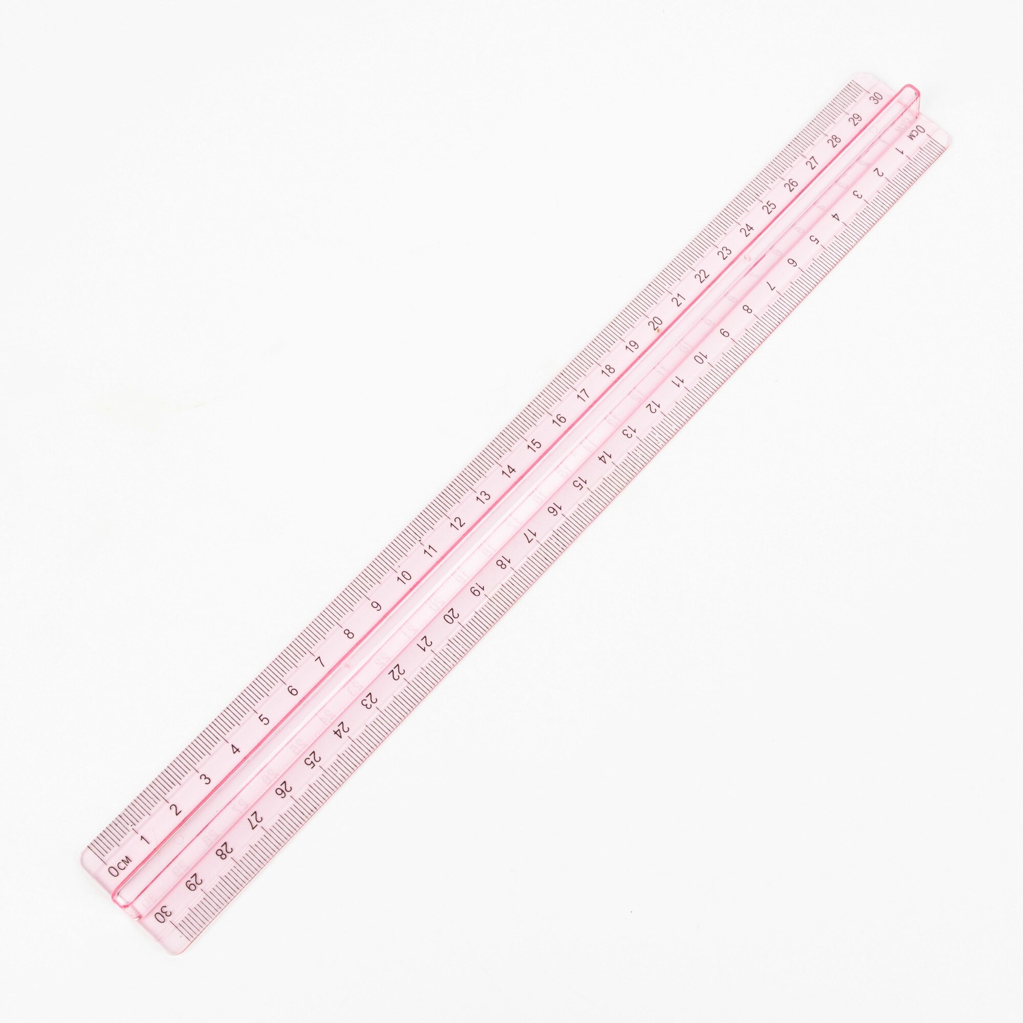 Линейка пластиковая с держателем прозрачная, оттенок розовый, 30 см, 1 шт.