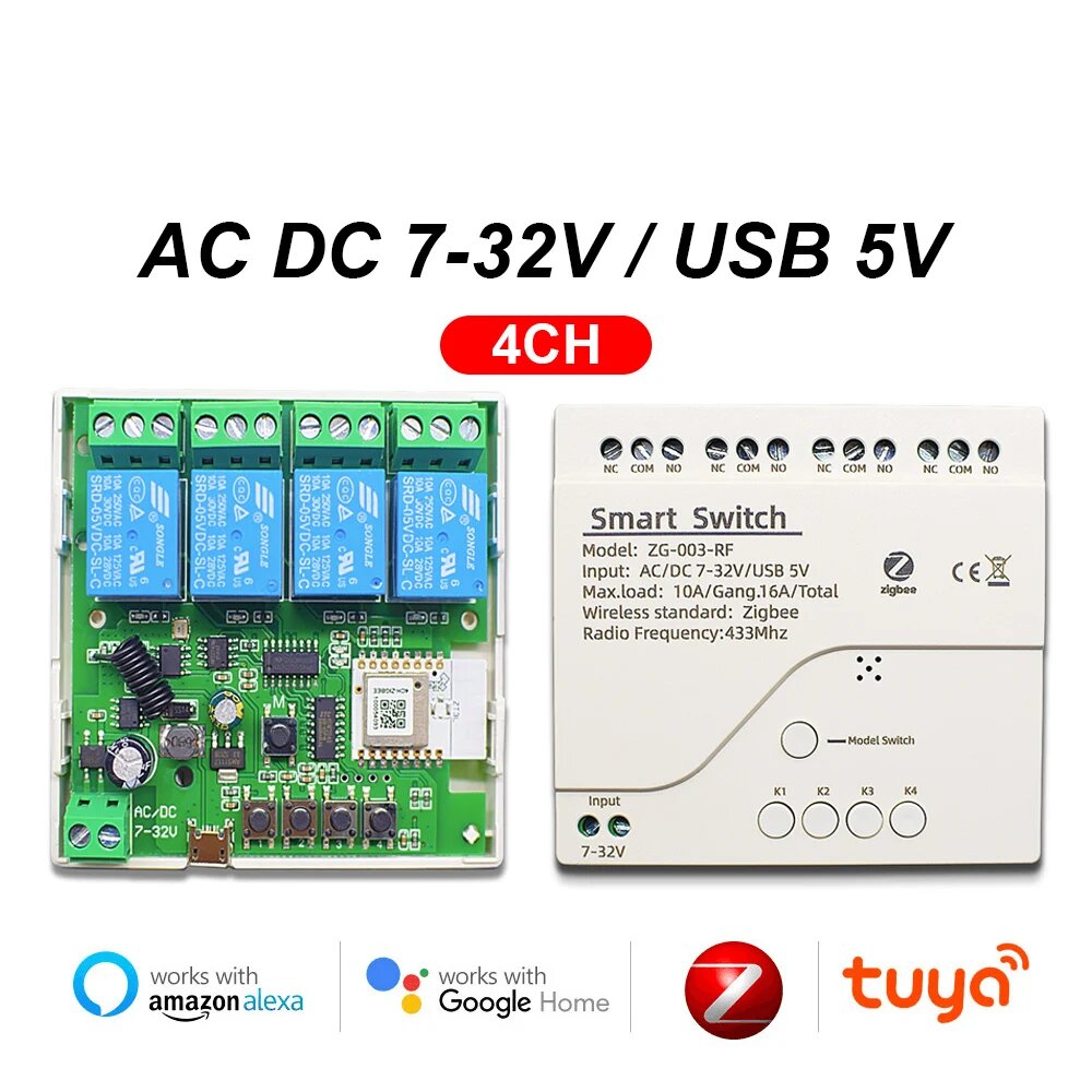 Умный релейный модуль Scimagic-RC Zigbee 1/2/4 канала 12/24/220В 4CH Zigbee 7-32V