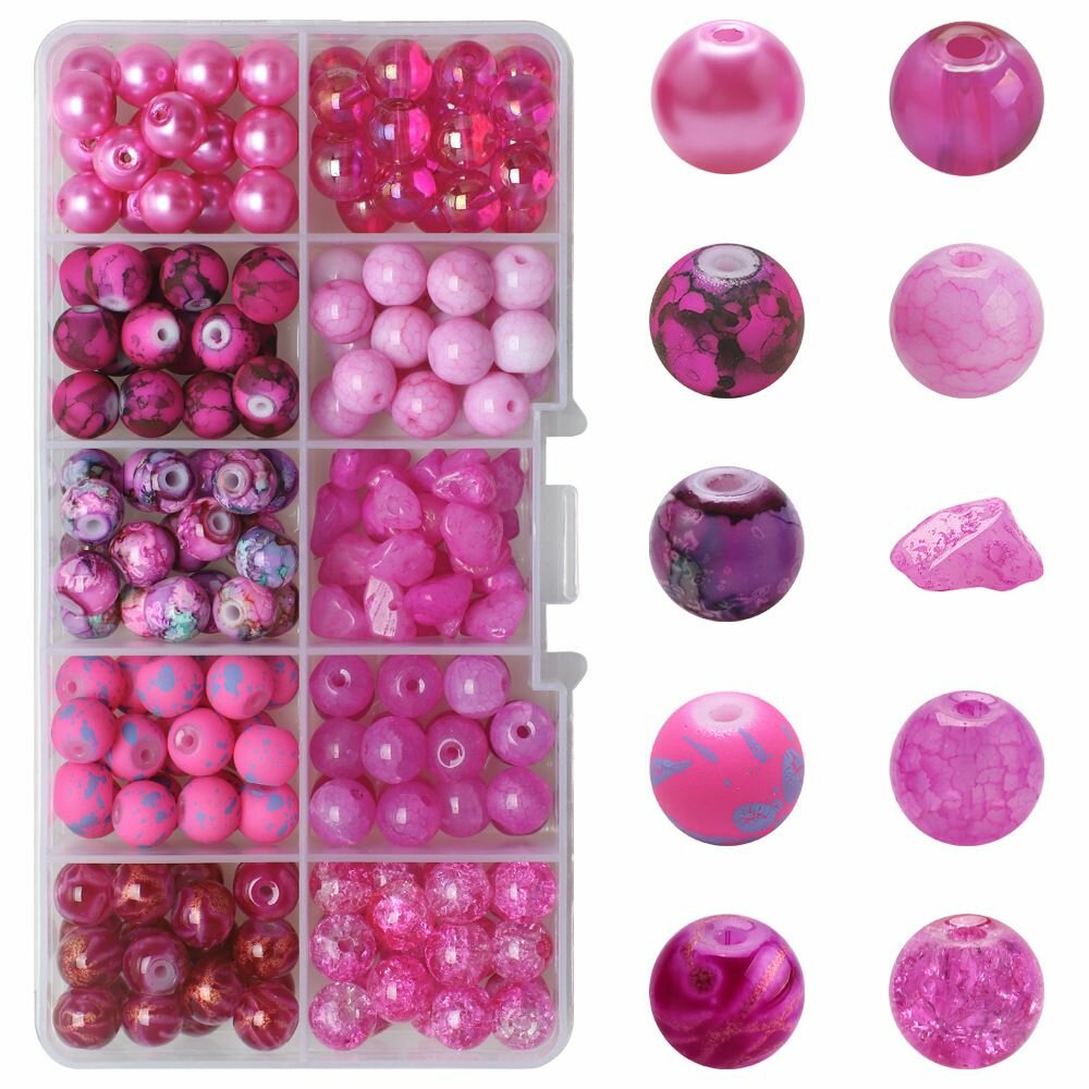 Набор бусин для рукоделия, 200 шт - фуксия