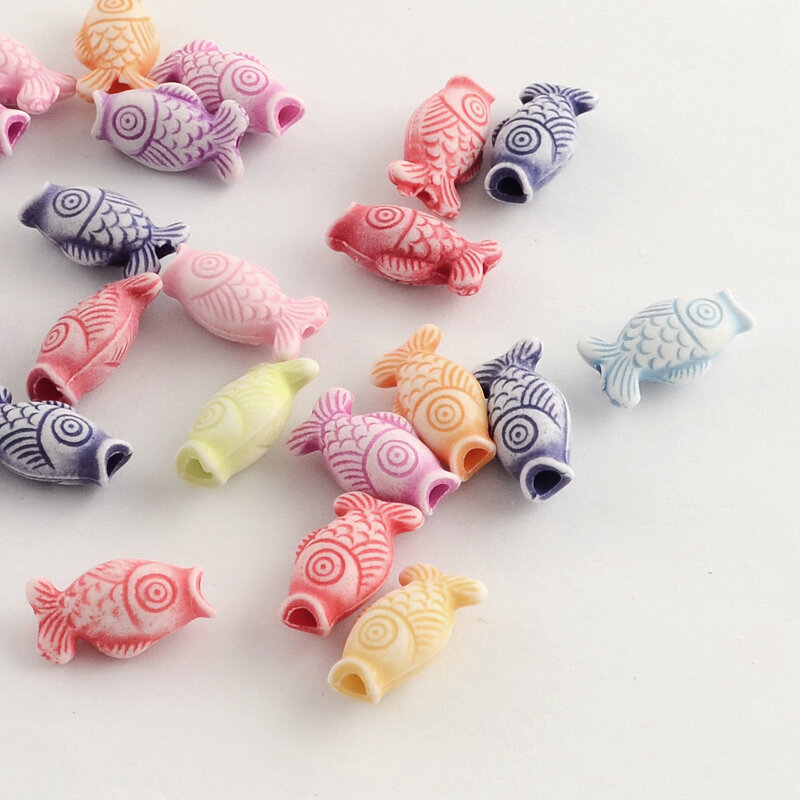 Бусины акриловые, 17х9х7мм, рыбки в пастельных тонах, 50 грамм