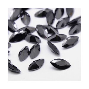 Ювелирный кристалл из фианита, 10х5мм, форма челнок, непрозрачный черный, 10 шт.