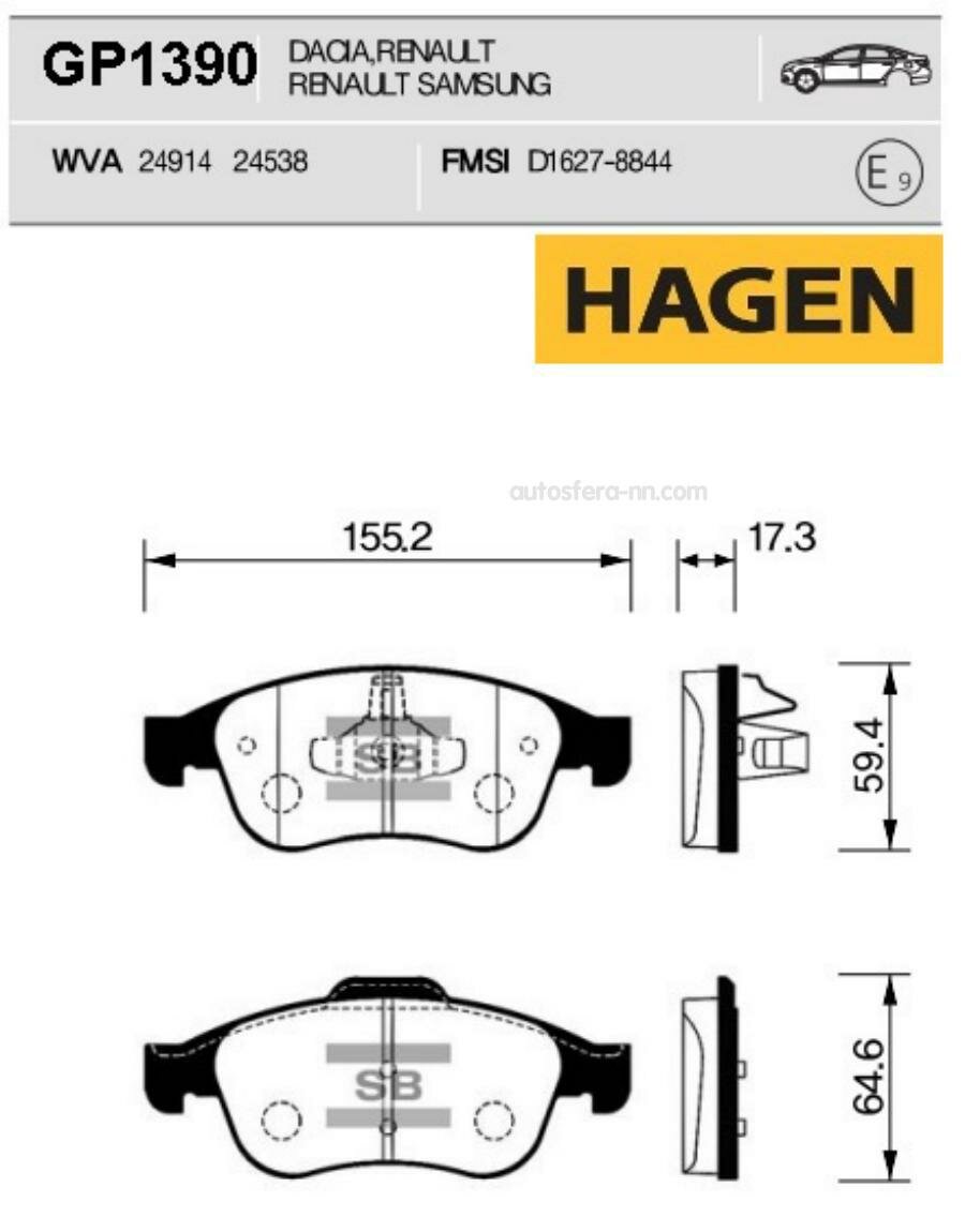 SANGSIN BRAKE GP1390 Колодки передние RENAULT MEGANE III, FLUENCE GP1390