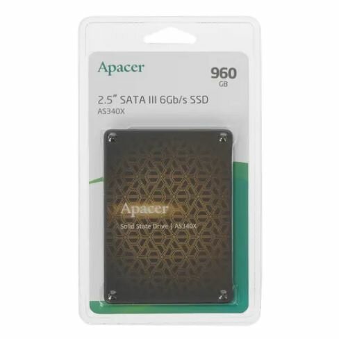 960 ГБ 2.5" накопитель Apacer AS340X (AP960GAS340XC-1) - SATA 1.5 Гбит/с, чтение - 550 Мбайт/сек, запись - 510 Мбайт/сек, 3D NAND