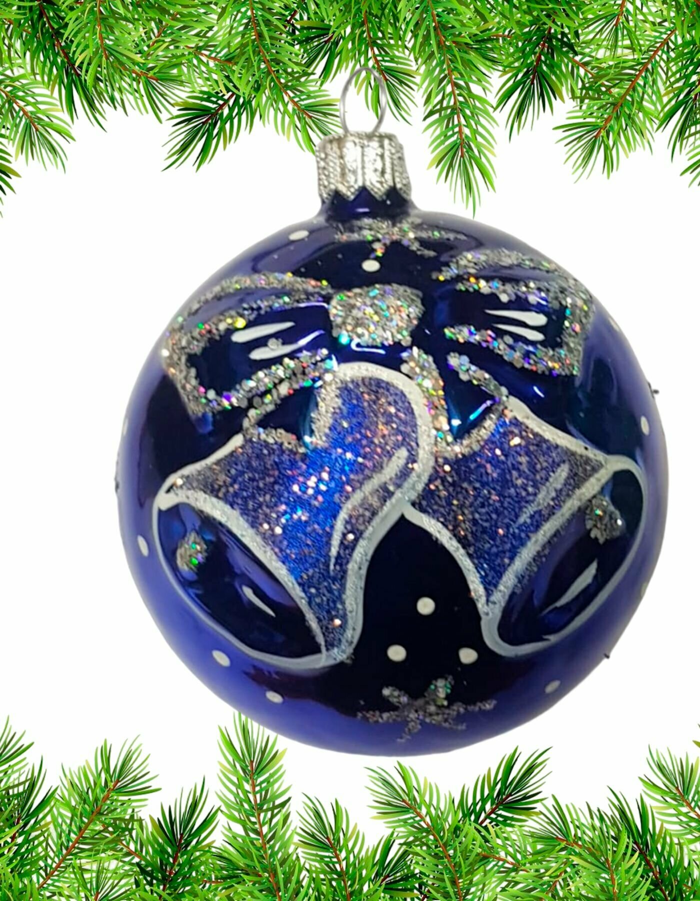 Шар на елку 75мм рельефный "Бубенцы" синий