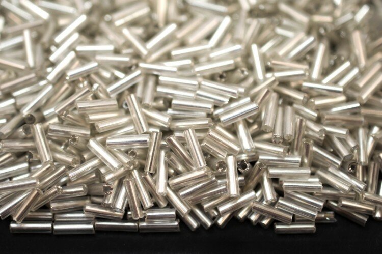 Бисер китайский Стеклярус витой, размер 7мм, цвет 021 серебро 85г