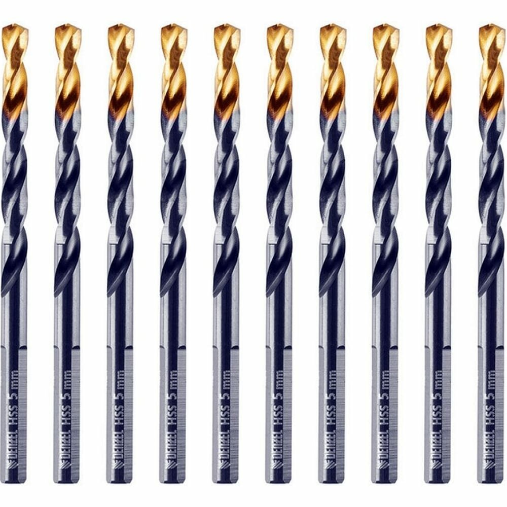 Сверло по металлу Golden Tip 5 мм, HSS-Tin, 10 шт, DIN 338 Denzel 717213