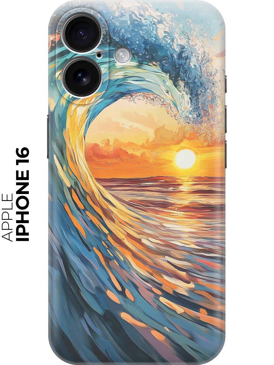 Силиконовый чехол на Apple iPhone 16 с принтом "Волна и закат"
