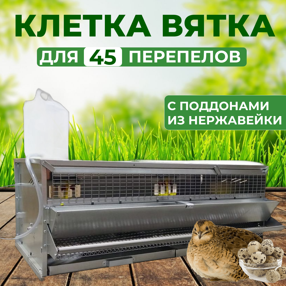 Клетка для перепелов на 45 голов Вятка с поддонами из нержавейки