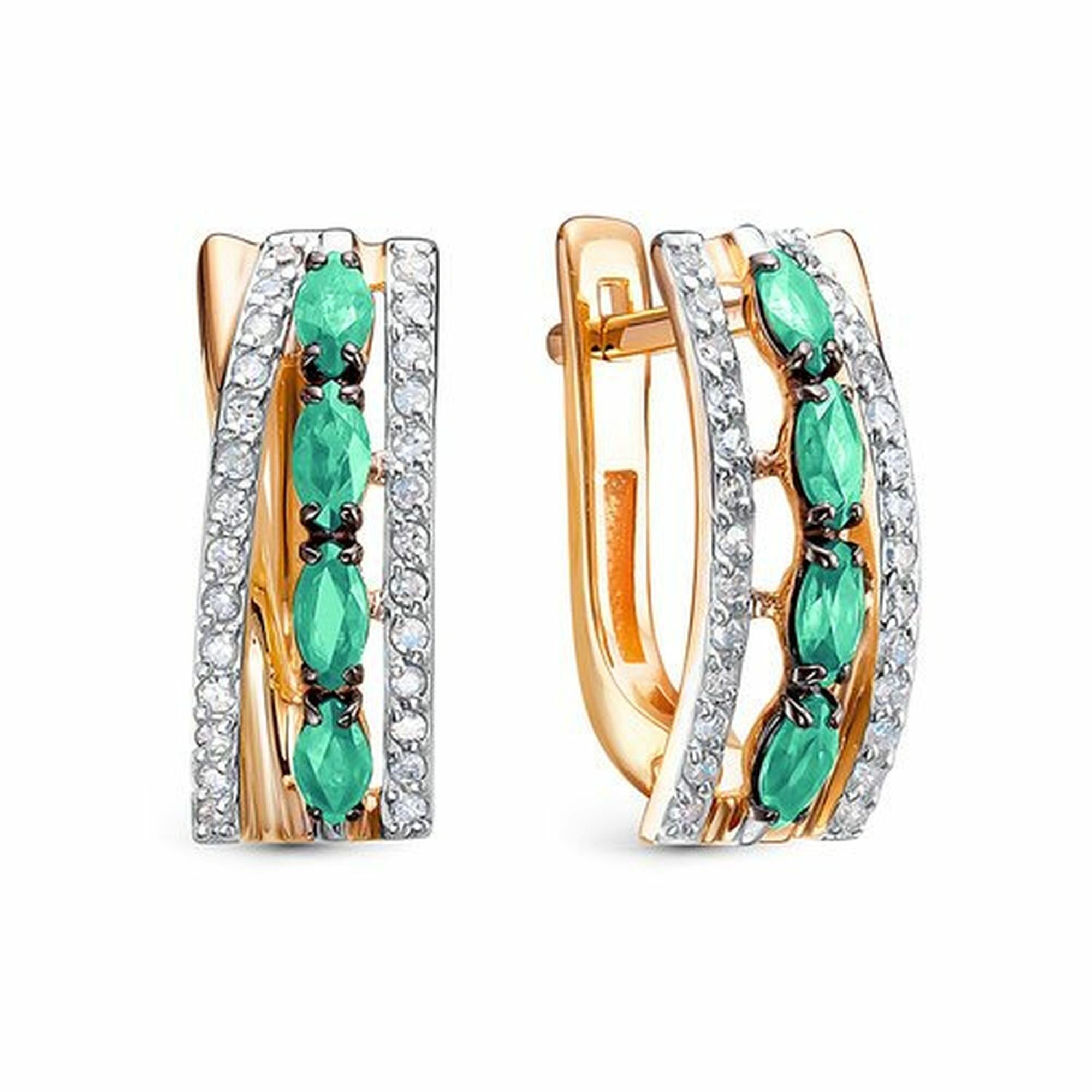 Серьги, красное золото, 585 проба, изумруд, бриллиант