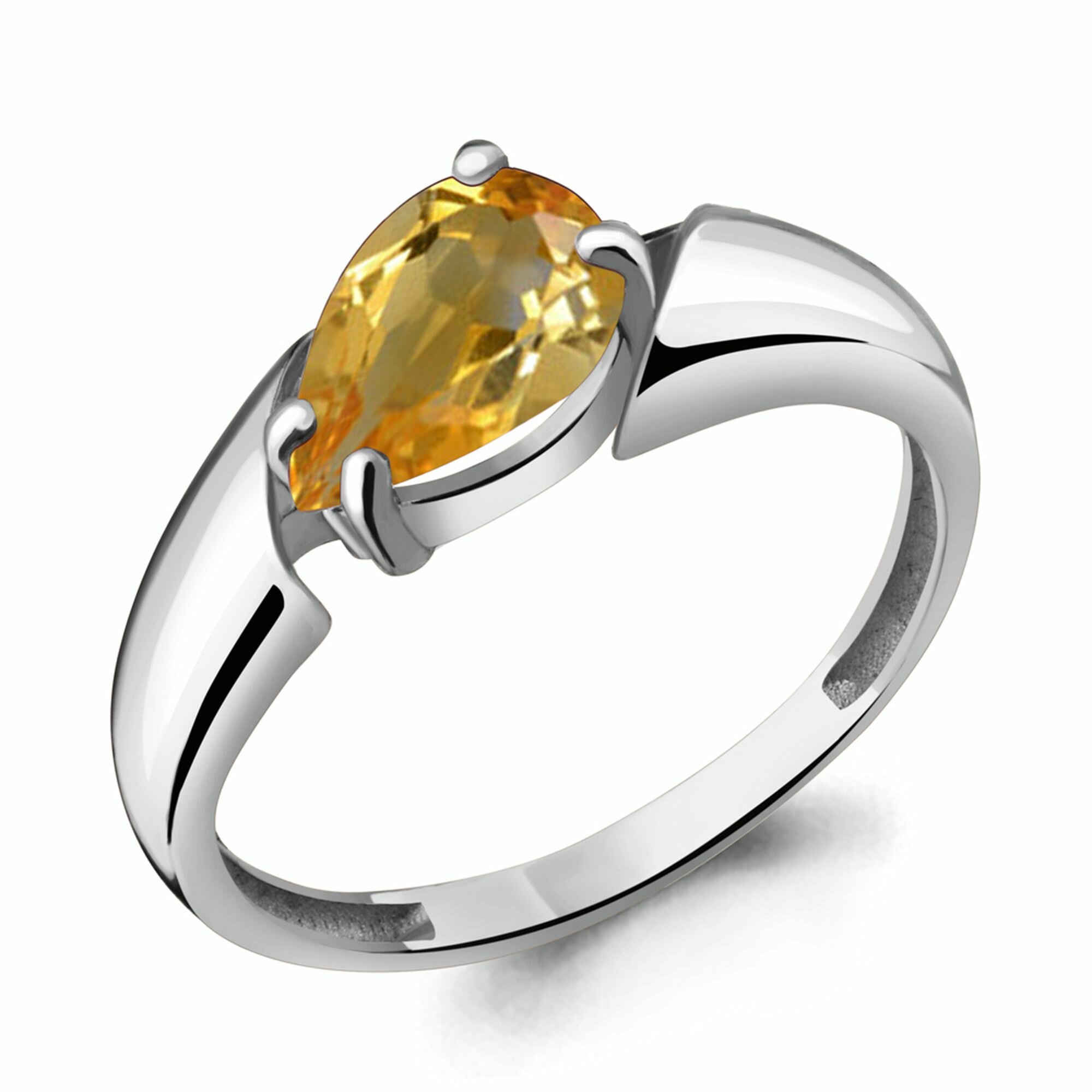 Кольцо, серебро, 925 проба, родирование, цитрин