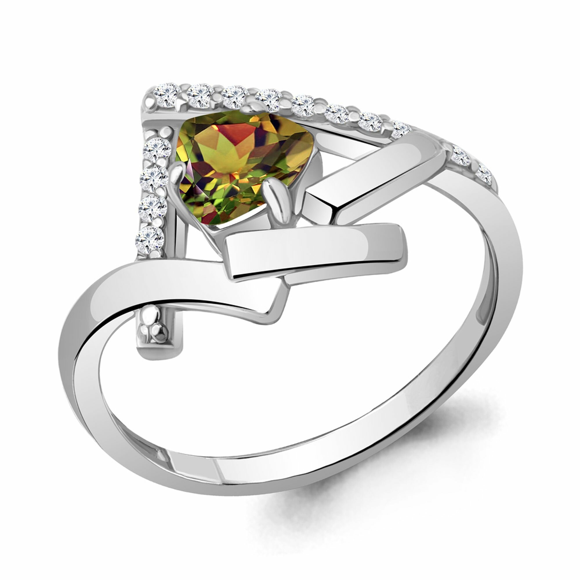 Кольцо, серебро, 925 проба, родирование, султанит, фианит