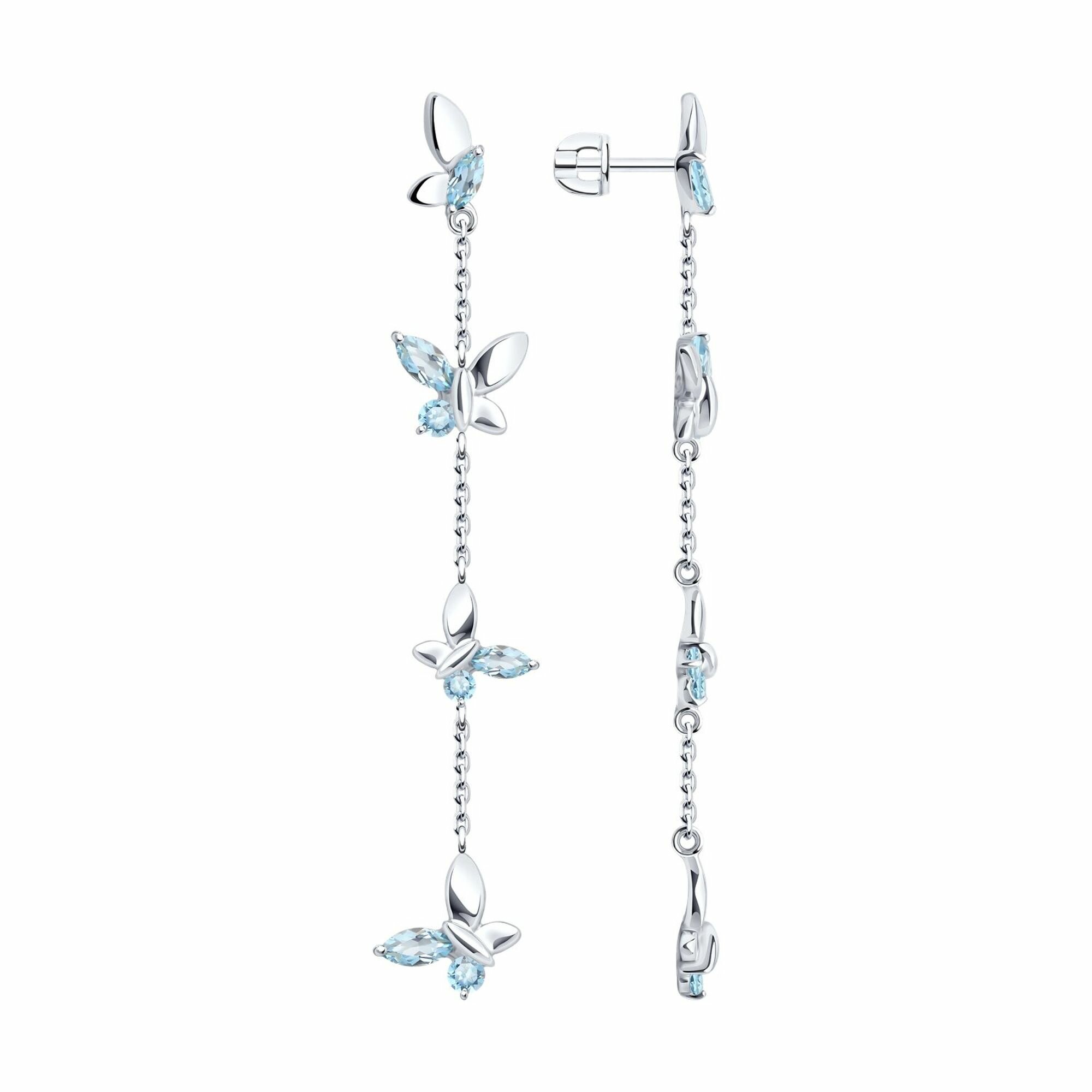 Серьги с подвесками, серебро, 925 проба, родирование, топаз