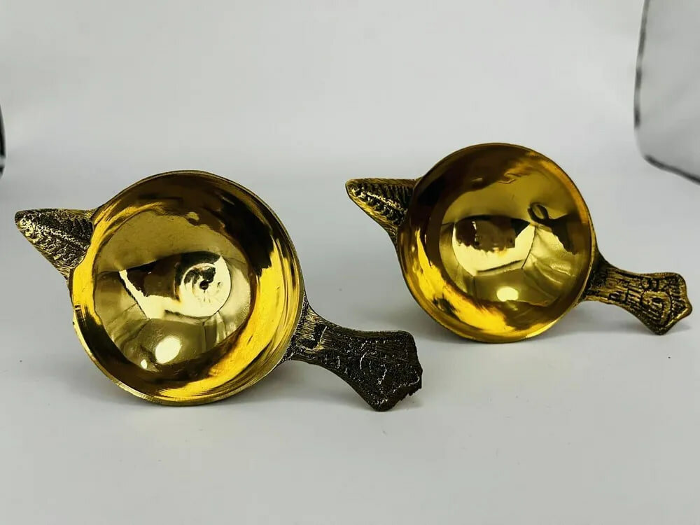 Дипа (Дия) для Арати и Пуджи из латуни, Премиум качество, средня, 2 штуки, Индия (Oxan)