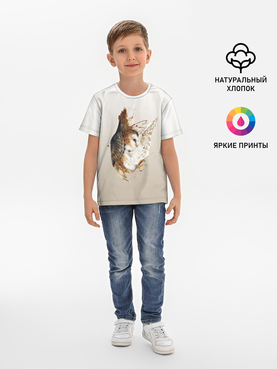Футболка хлопковая детская летящая сова рисунок