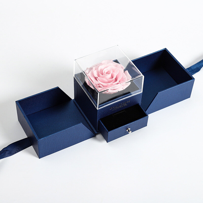 Подарочная коробка Unique "Вечная цветочная роза", акрил, с двойной дверцей, синяя, розовая
