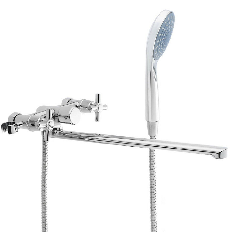 СоюзКран SK08-P208 (567-107), Смеситель для ванны, плоский излив 35см, керамические кран-буксы 1/2, хром, цинк