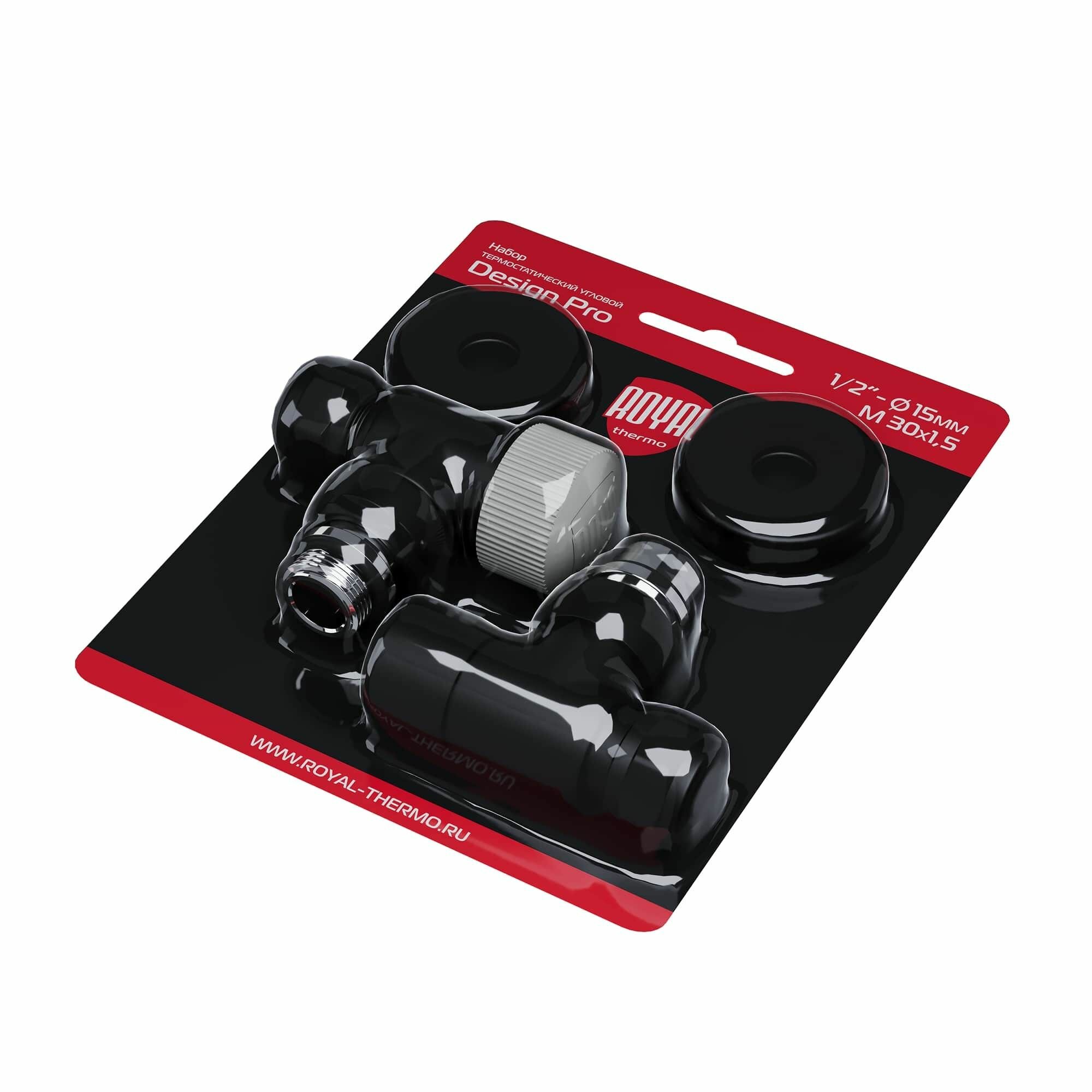 Набор термостатический угловой Royal Thermo Design Pro 15мм М30х1,5 (Черный)