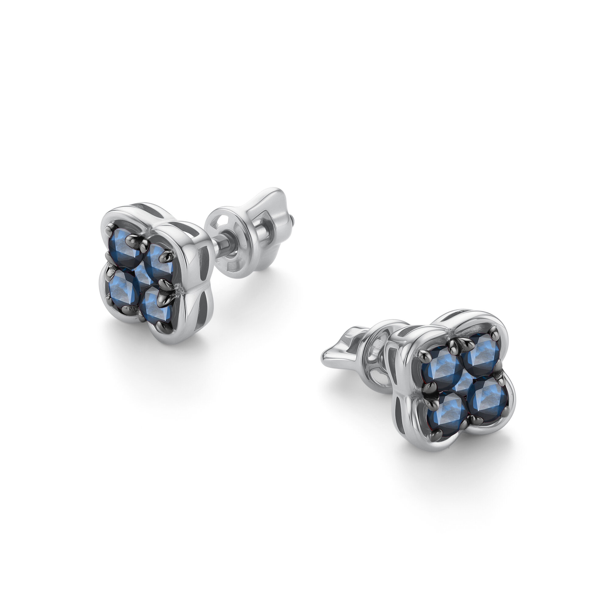 Серьги пусеты, белое золото, 585 проба, сапфир