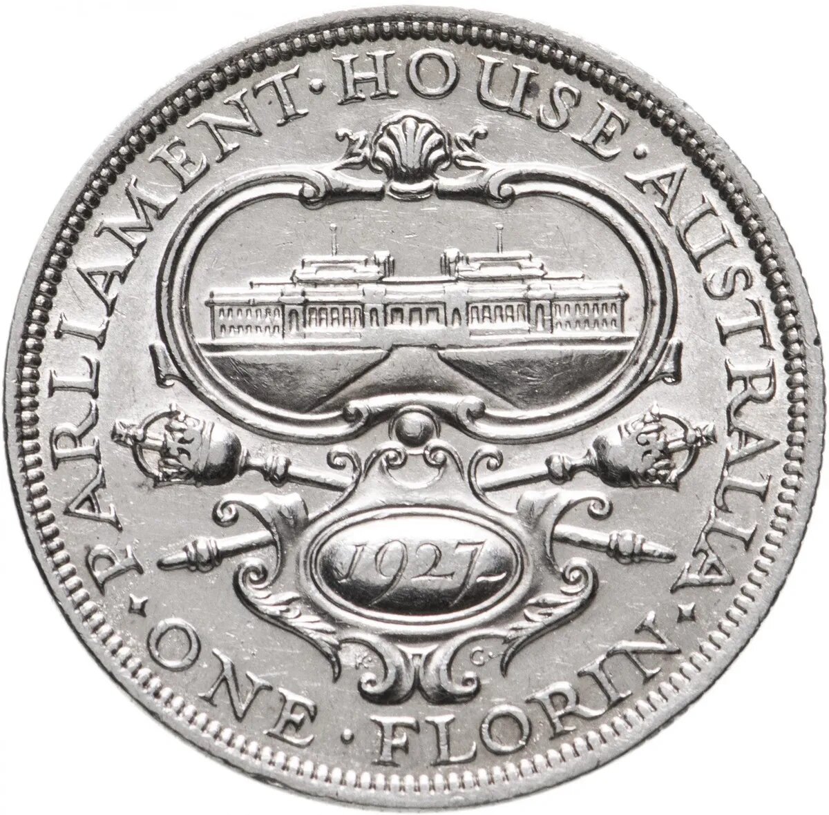 Австралия 1 Флорин 1927 г. Открытие здания парламента, Канберра , вес 11,31 г, состояние XF, пластиковая рамка