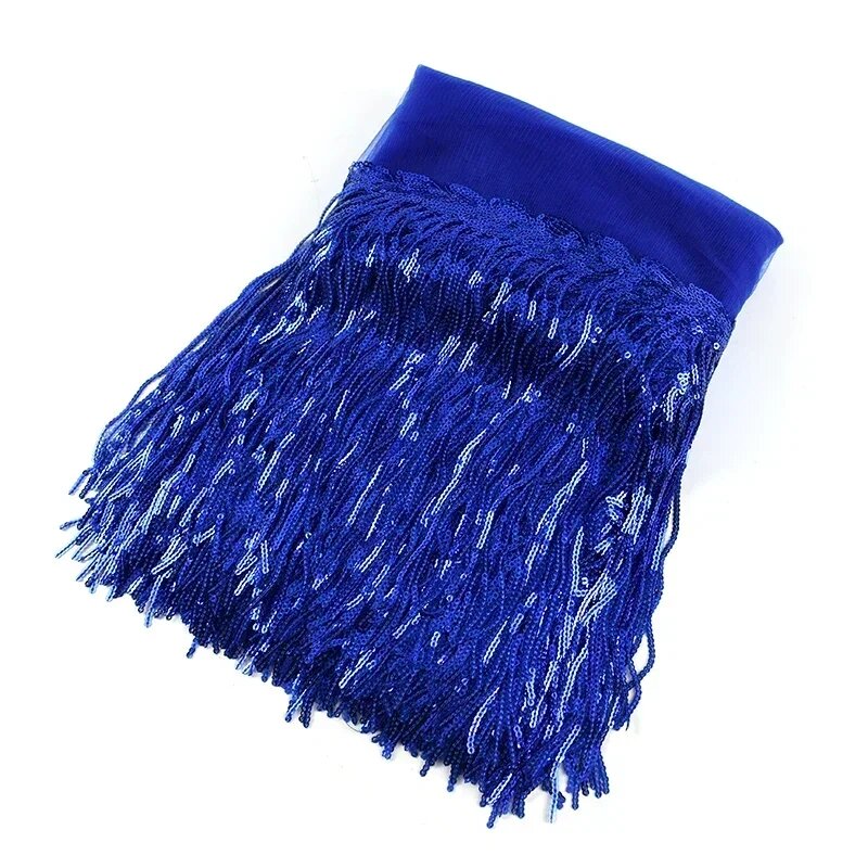 Лента с бахромой и пайетками, темно-синий, 10Yards, 8RoyalBlue