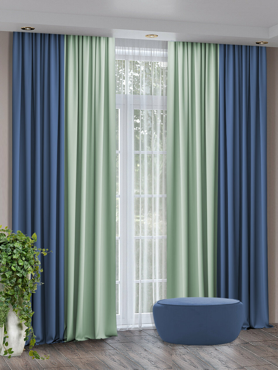 Комплект штор COMMOD (2 шт.) высота 250см, ширина 200 см, ткань Канвас, цвет: синий/пыльный ментол.