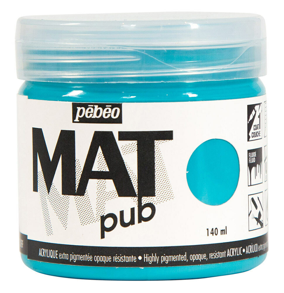Краска акриловая Pebeo экстра матовая, Mat Pub, №1, 140 мл, бирюзовый