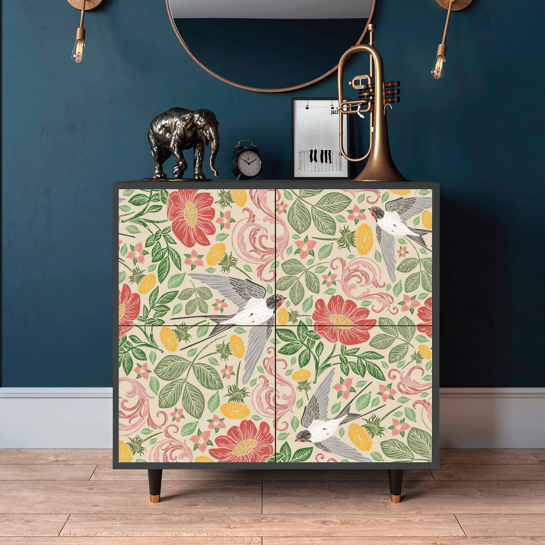 Комод - STORYZ - BS3 Spring Swallow, Размер - 94 x 96 x 48 см, Цвет корпуса - Антрацит