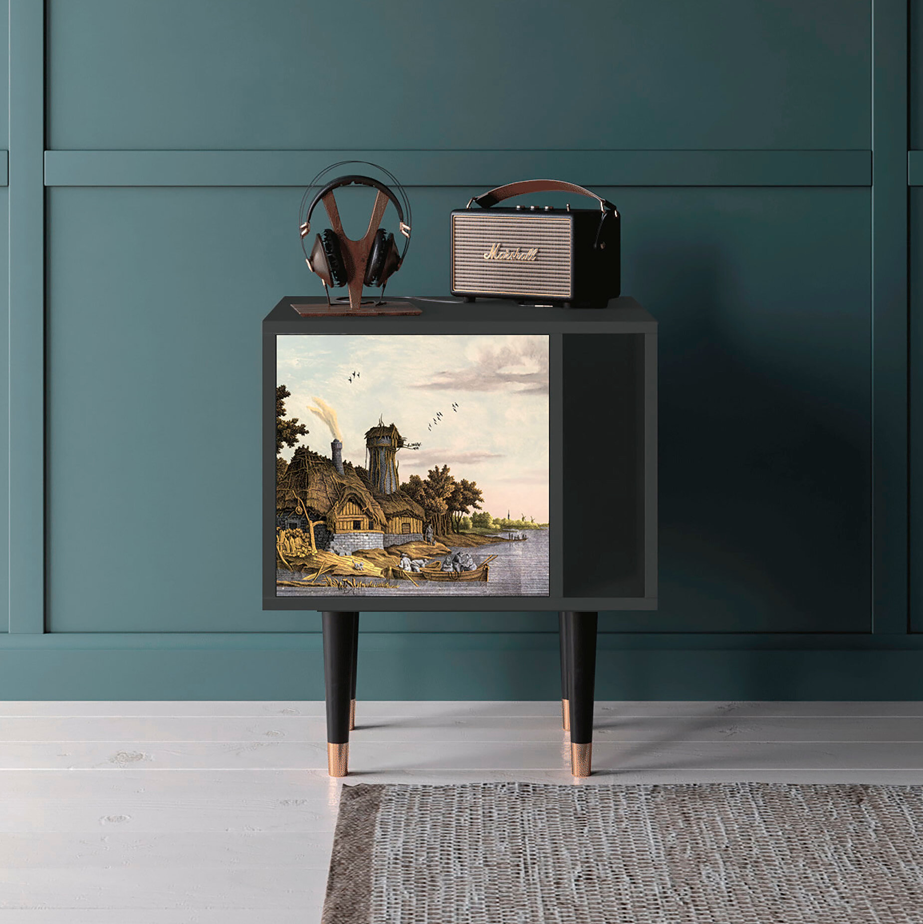 Прикроватная тумба - STORYZ - S2 Mill along a River by Jonas Zeuner, Размер - 58 x 69 x 48 см, Цвет - Антрацит