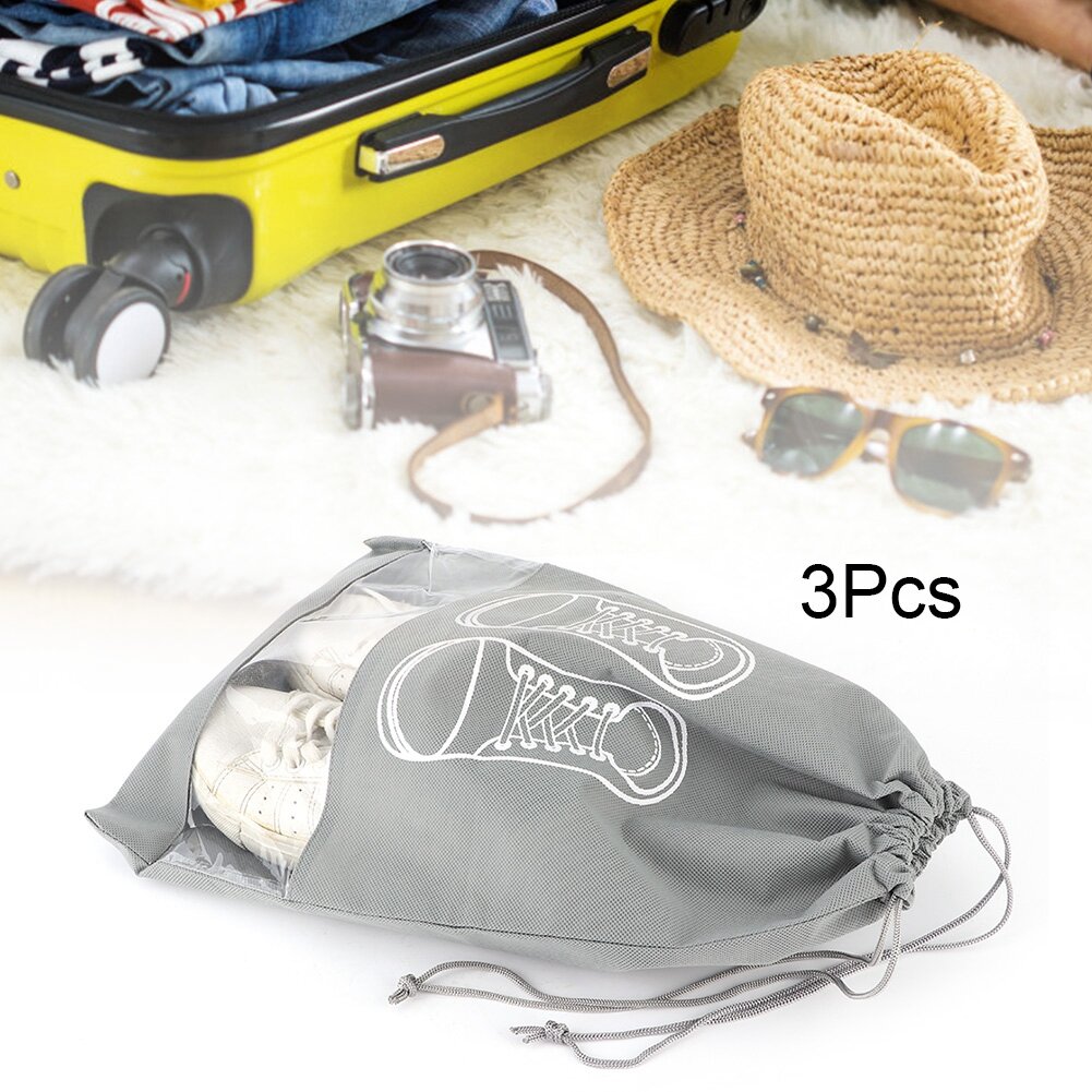 3 шт, сумка для хранения обуви из нетканого материала, дорожная пыленепроницаемая сумка для обуви для домашнего хранения (размер L с принтом)