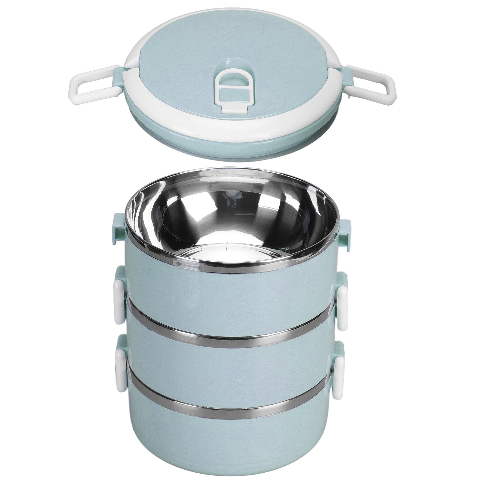 Портативный ланч-бокс Bento из нержавеющей стали 304, термоцилиндр, контейнер для обеда, контейнеры для хранения продуктов питания для школы, офиса, на открытом воздухе, три слоя, скандинавский синий