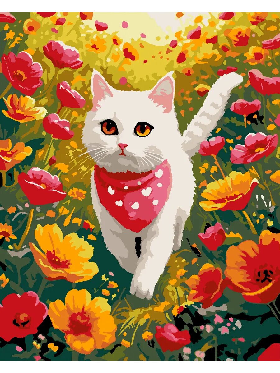 Картина по номерам Тут рисуют "Кошка и цветы", 40x50 см, акриловые краски