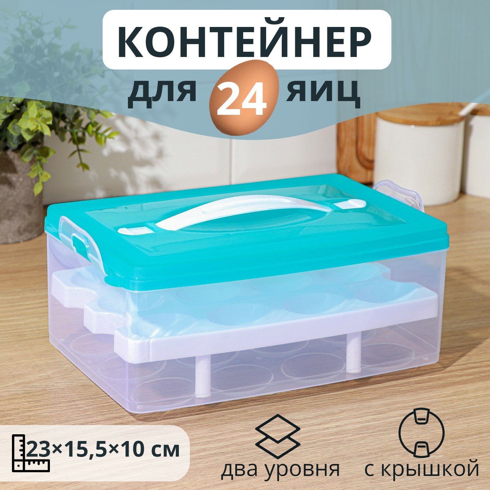 Контейнер для хранения яиц SKYPHOS 24 ячейки двухуровневый, цвет микс