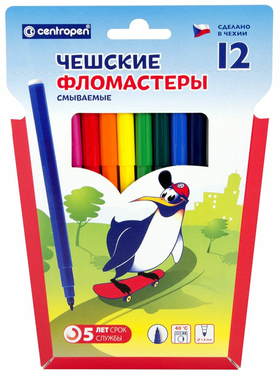 Centropen WASHABLE TP набор фломастеров для рисования, на водной основе, 12 цветов, РА 7790/12