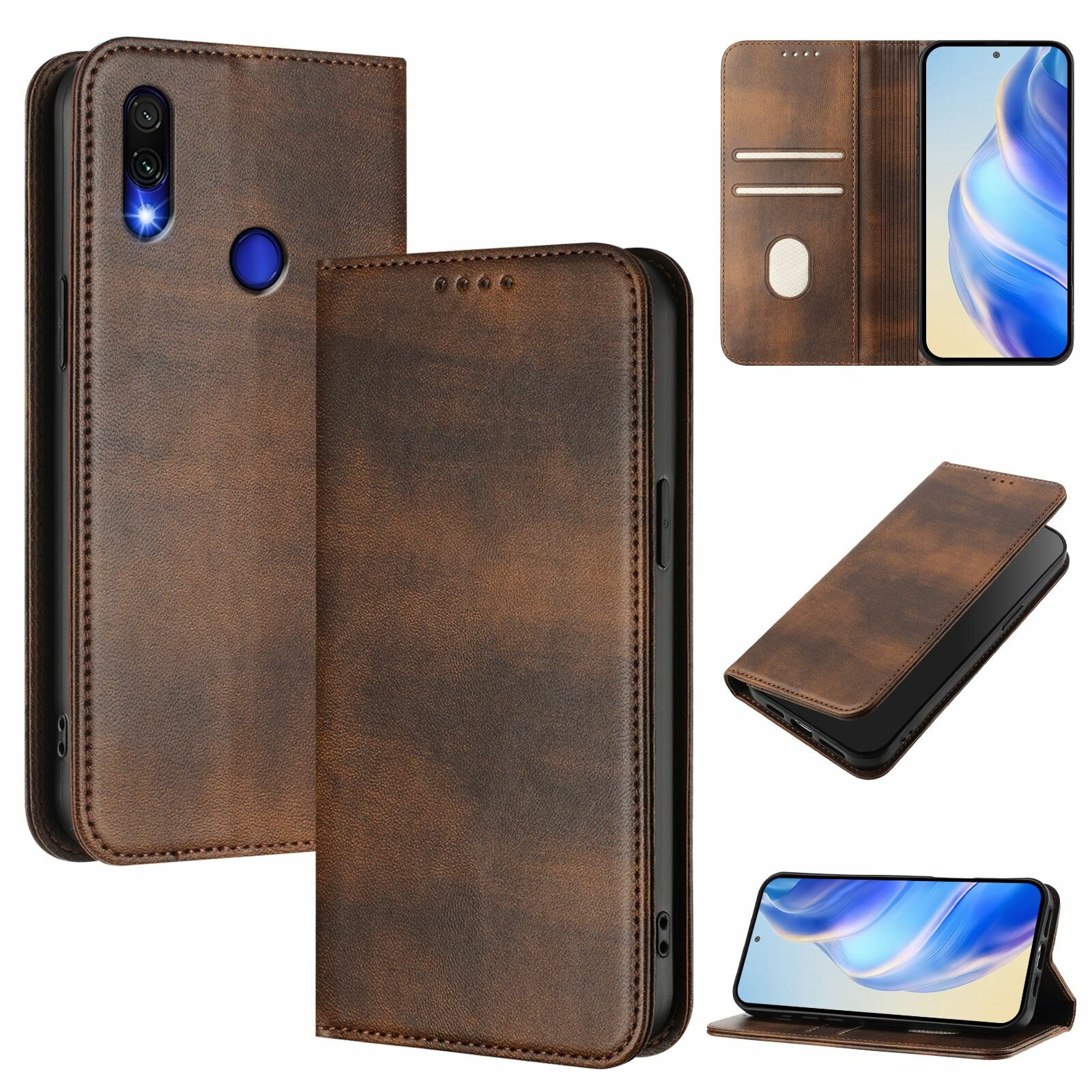 Кожаный чехол-книжка для Xiaomi Redmi Note 7 4G/Redmi Note7 PRO 4G/Redmi note 7S 4G(Редми Нот 7 4G и Нот 7Про 4G Нот 7S 4G)с отделениями для карт и кошельком, Функция блокировки RFID