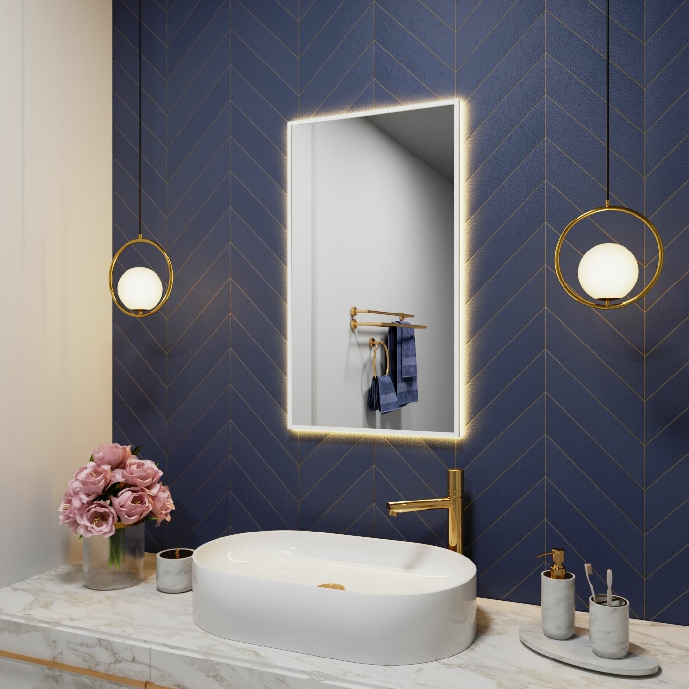 Зеркало настенное 80х50 см. BLX MIRROR с подсветкой в ванную в алюминиевой раме. Свет: Теплый белый 3000К, Белое