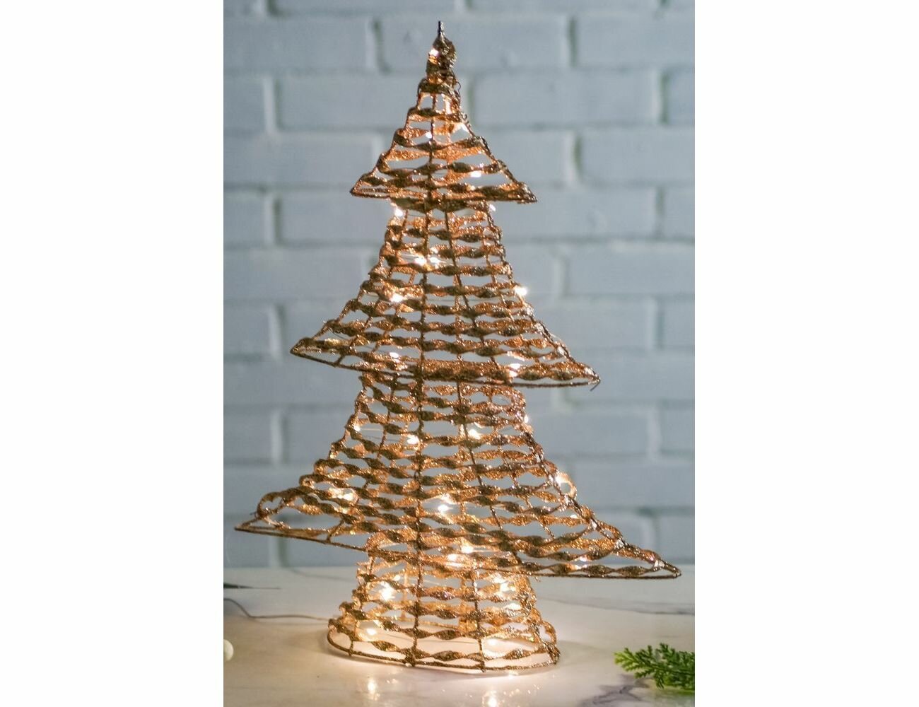 Декоративная светящаяся ёлка фуляр, металл, 40 тёплых белых LED-огней, 48 см, таймер, батарейки, IP20, Koopman International AMZ105390