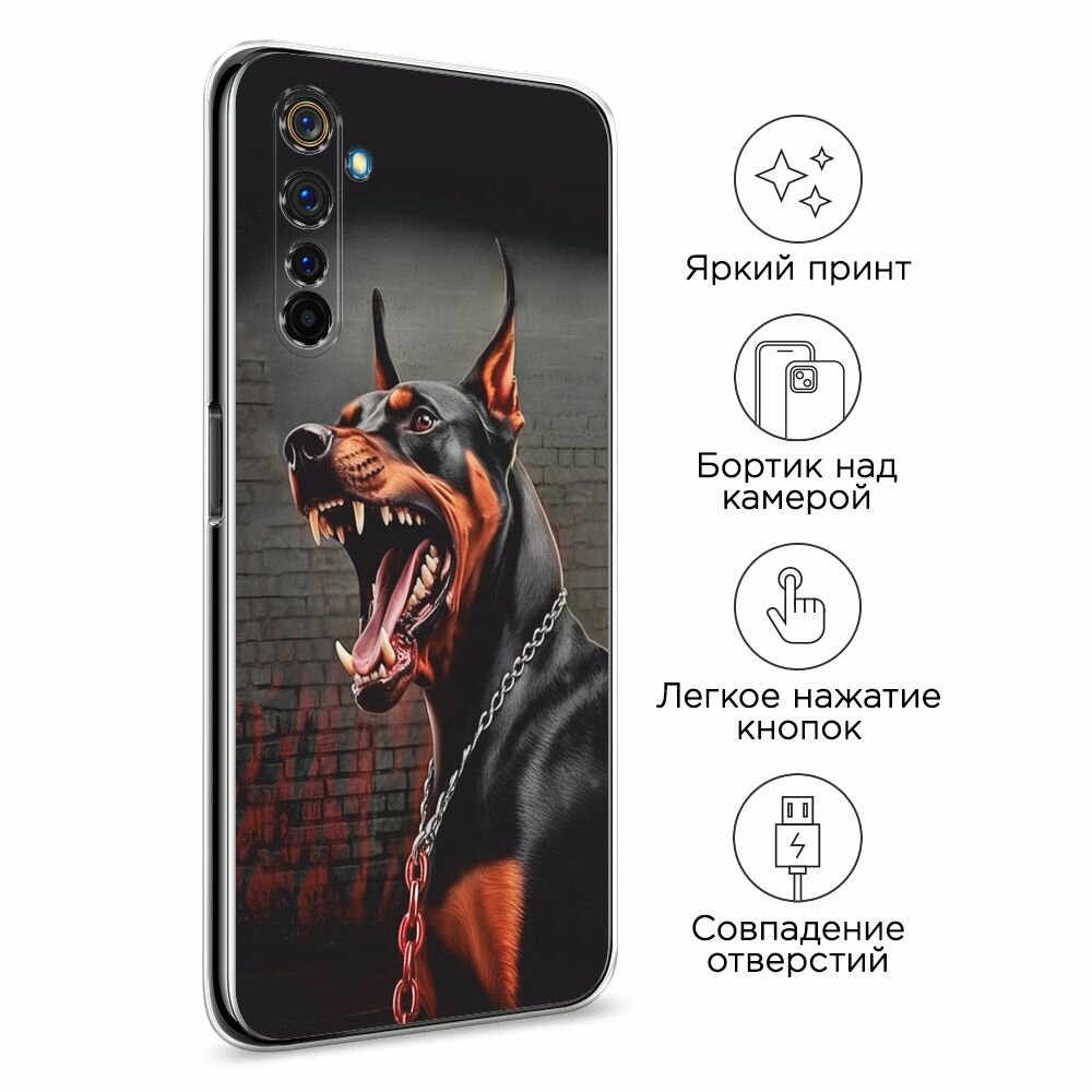 Чехол на Realme 6 Pro / Реалми 6 Про с принтом "Доберман с цепью" — фото 1