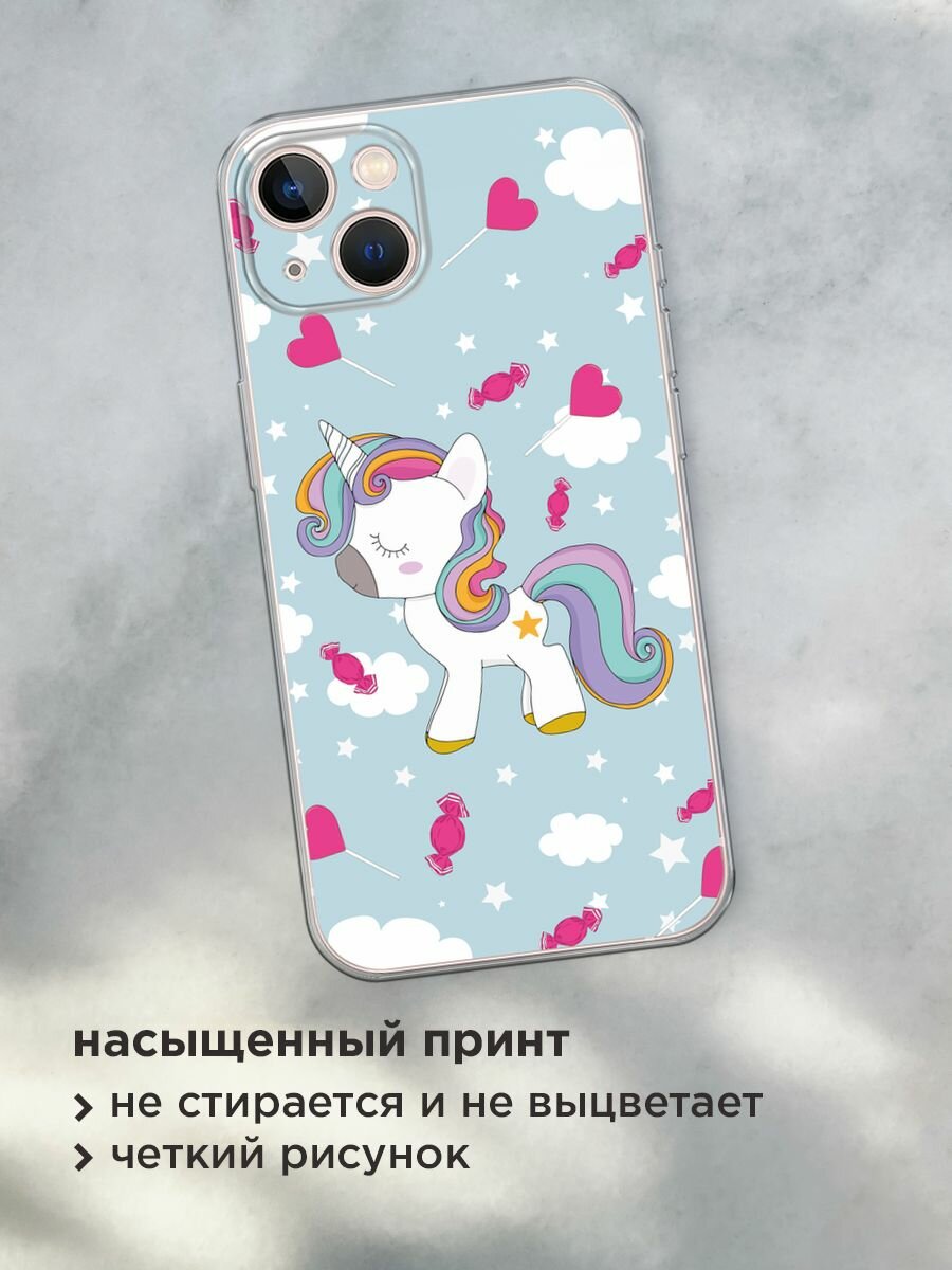 Чехол на Apple iPhone 13 / Айфон 13 с принтом "Сладкий единорожек" — фото 1