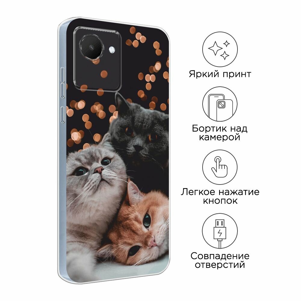 Чехол на Realme C30 / Реалми C30 с принтом "Кошачьи обнимашки" — фото 1