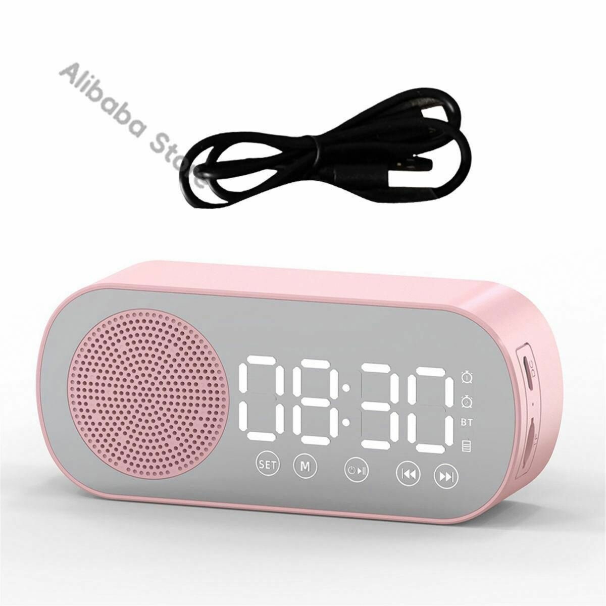 Беспроводной Bluetooth-динамик, часы, радио, двойной будильник для дома, розовый (АБС) 1 * динамик сигнализации1 * зарядный кабель