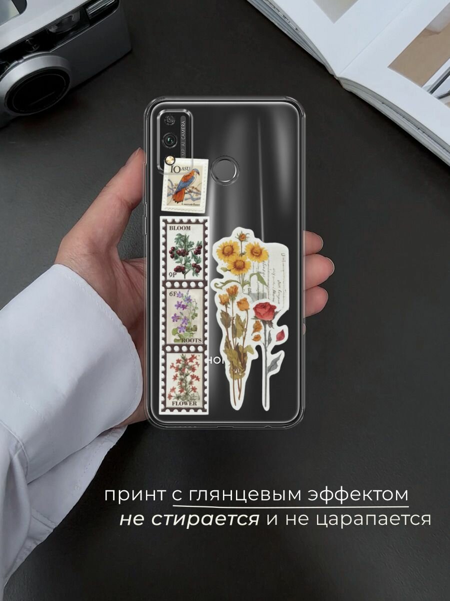 Чехол на Honor 9X Lite / Хонор 9X Лайт с принтом Марки с цветами — фото 1