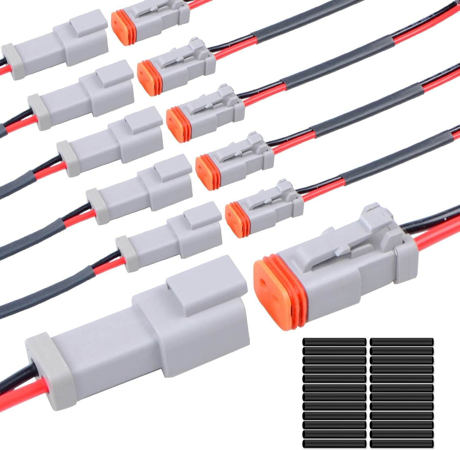 6 шт, 2-Pin Водонепроницаемый разъем DT (мужской и женский) с проводами 16AWG 105 600V и термоусадочными трубками, для автомобильных электрических соединений автоэлектрика герметичные разъемы автомобильная проводка