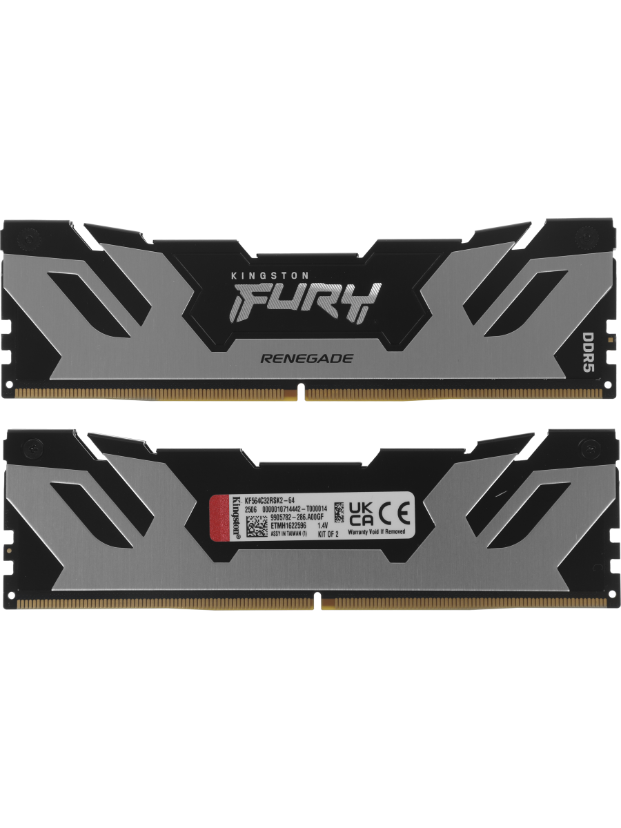 Память DDR5 2x32GB 6400MHz Kingston KF564C32RSK2-64 Fury Renegade Silver XMP RTL Gaming PC5-51200 CL32 DIMM 288-pin 1.4В kit dual rank с радиатором RTL