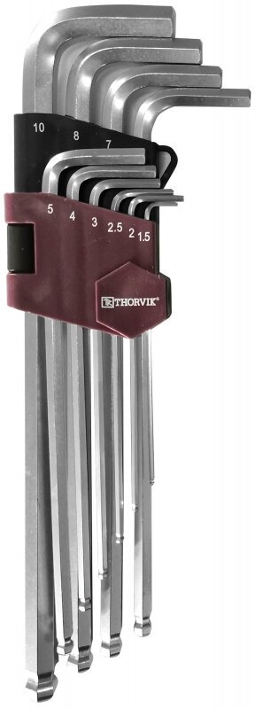 Набор ключей торцевых шестигранных удлиненных с шаром, H1.5-H10, 10 предметов Thorvik