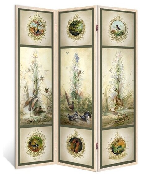 Ширма перегородка Декор Депо для комнаты деревянная "Посланники небес" двухсторонняя с картинкой (уют) 3 створки кремовый дуб 176х140 см 11 кг