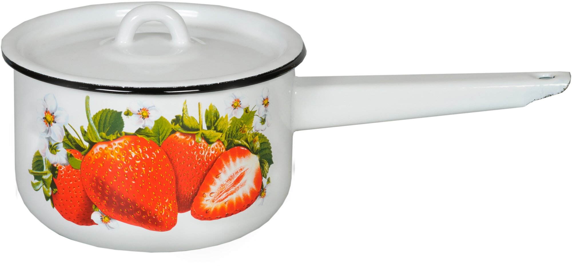 Ковш с крышкой стальэмаль "Клубника садовая" 1,5л